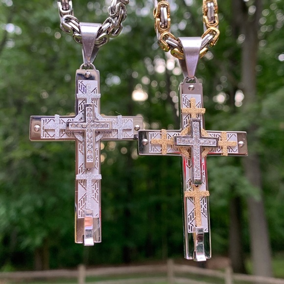 Spicyice.com | Accessories | Silver Stainless Steel Cz Cross | Poshmark